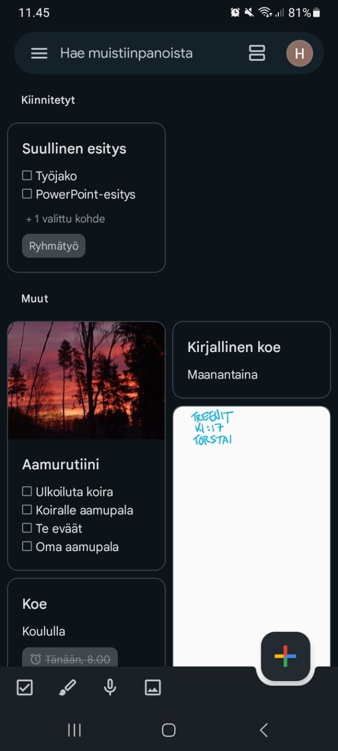 Ajanhallinta - Google Keep - Datero